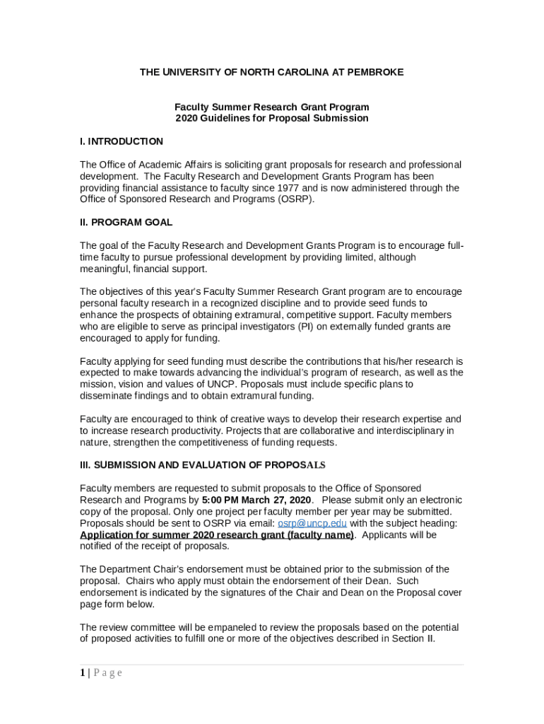 Faculty Summer Research Grant Application ... Doc Template | pdfFiller