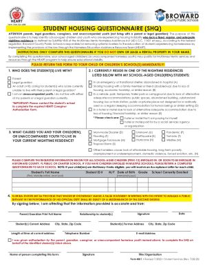 Fillable Online Housing Questionnaire for Parents/Guardians Fax Email ...