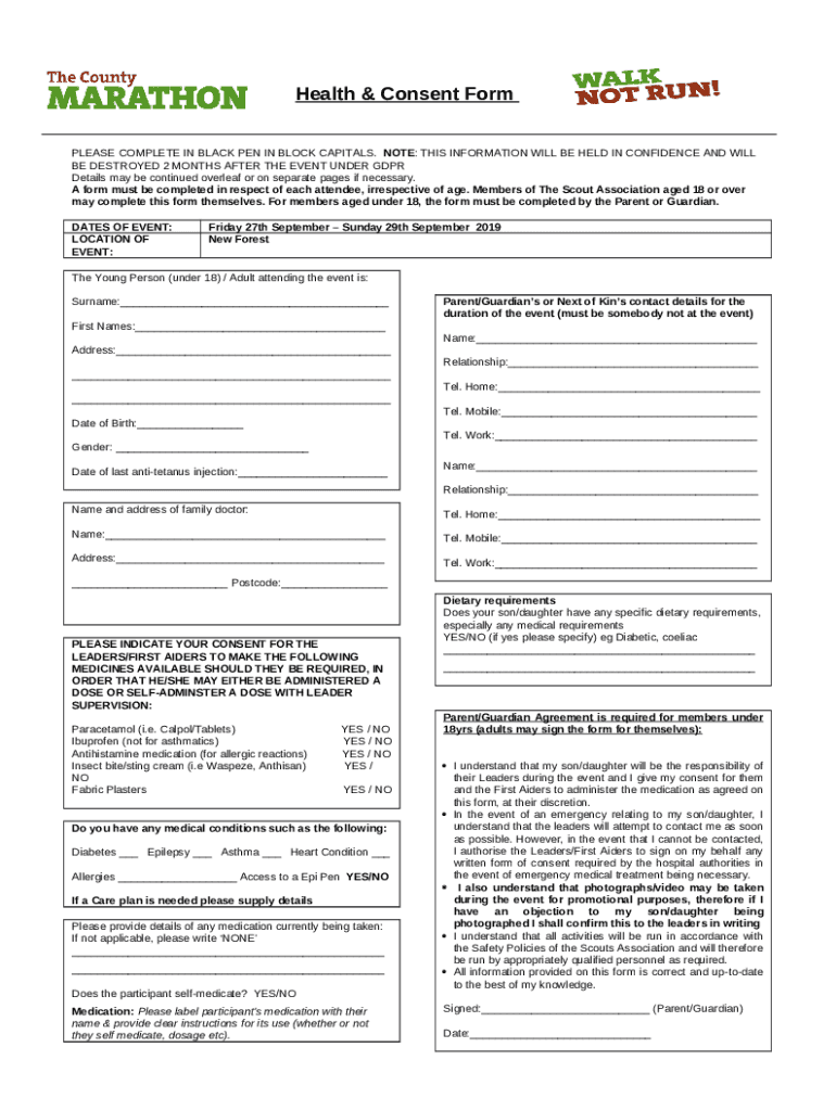 Health & Consent Doc Template | pdfFiller