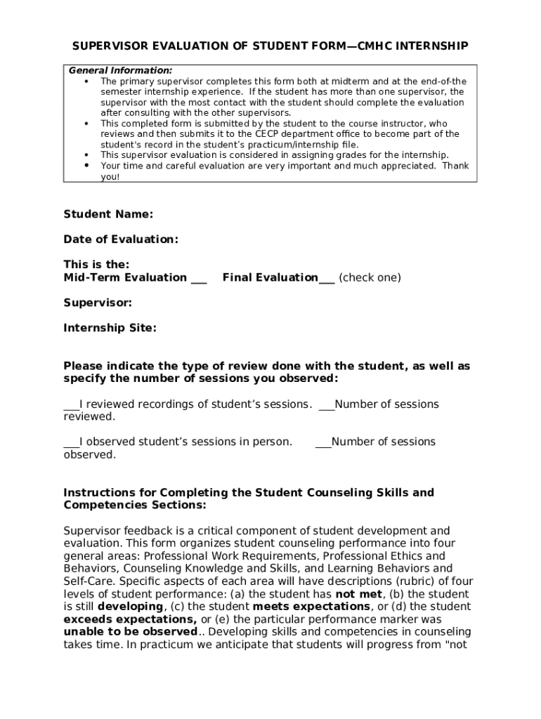supervisor-evaluation-of-internship-student-. ... Doc Template | pdfFiller