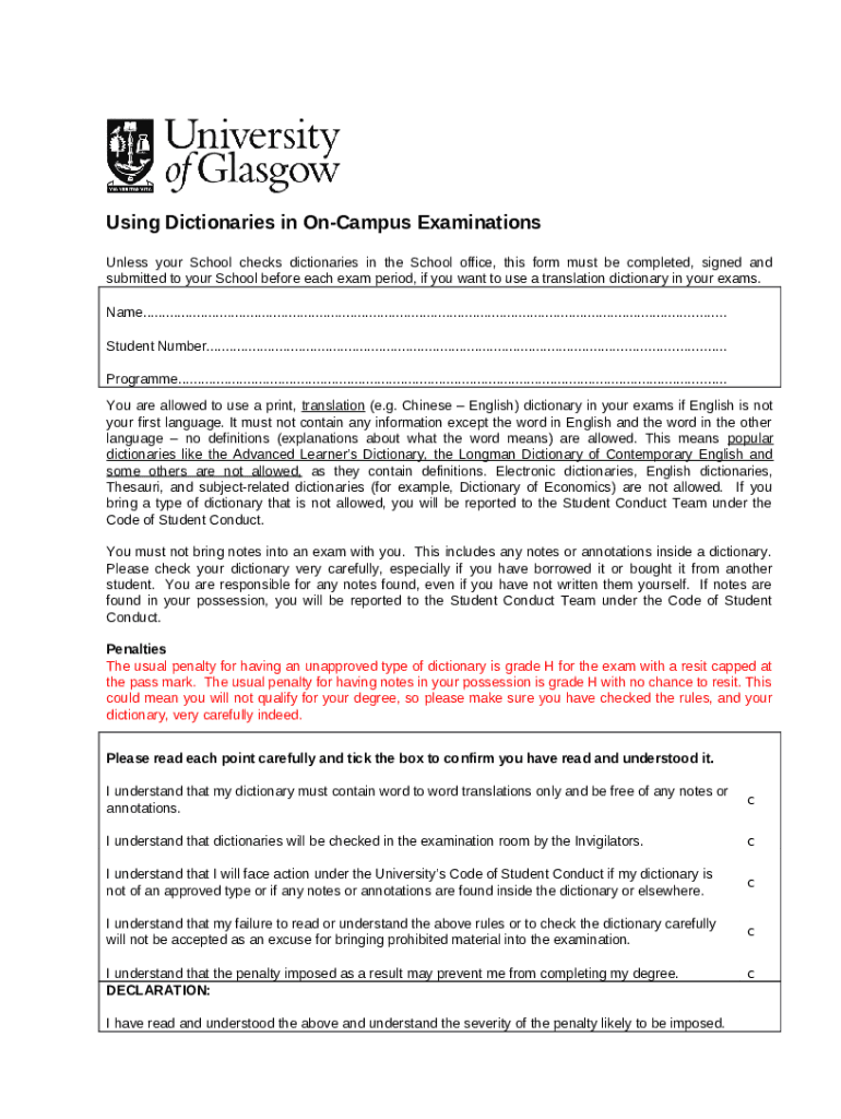 Dictionary Declaration Doc Template | pdfFiller