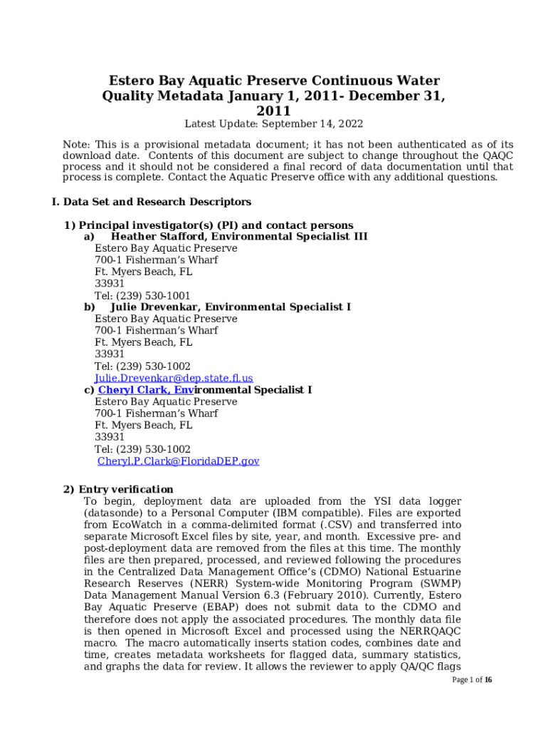 Chesapeake Bay Maryland (CBM) NERR Water Quality ... Doc Template ...