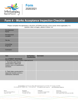 Fillable Online Form 4 Works Acceptance Inspection Checklist Fax Email ...