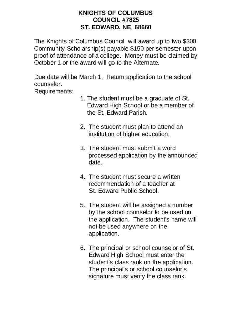 Knights of Columbus College bound Graduating Seniors ... Doc Template ...