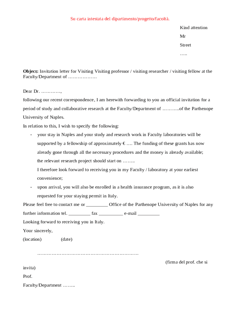 Y. Sample Visiting Professor Offer Letter Doc Template | pdfFiller