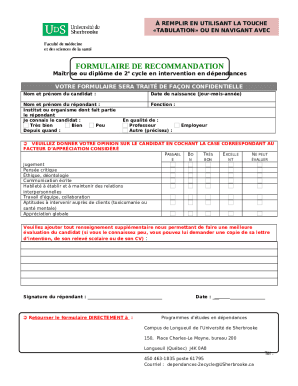 ulaire de recommandation - Service sur les ... Doc Template | pdfFiller