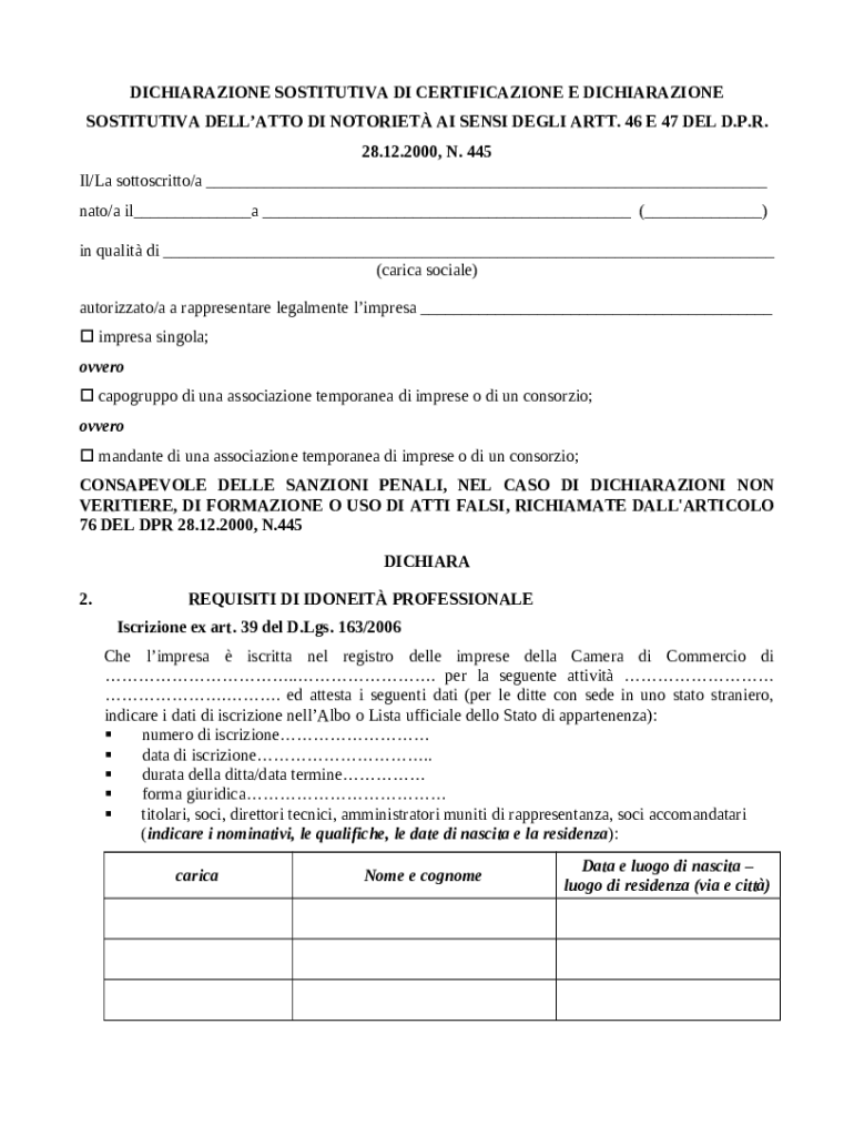 (Art. 46 e 47 D.P.R. 445 del 28.12.2000) IL/LA ... Doc Template | pdfFiller