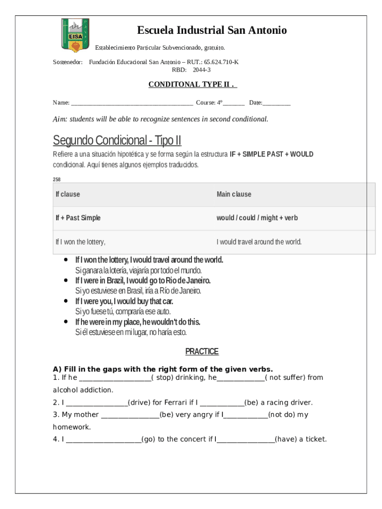 Segundo Condicional - Tipo II Doc Template | pdfFiller