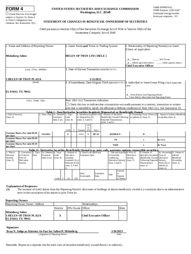 HELEN OF TROY LTD HELE Doc Template | pdfFiller