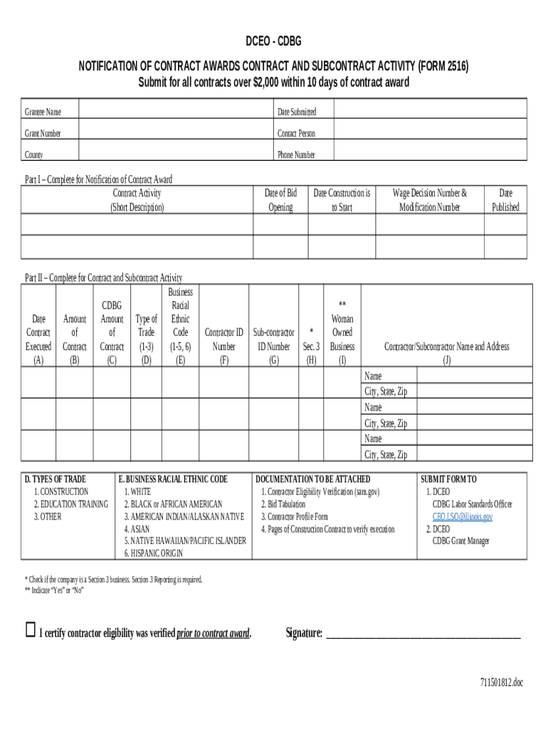 CDBG Notification of Contract Awards Doc Template | pdfFiller