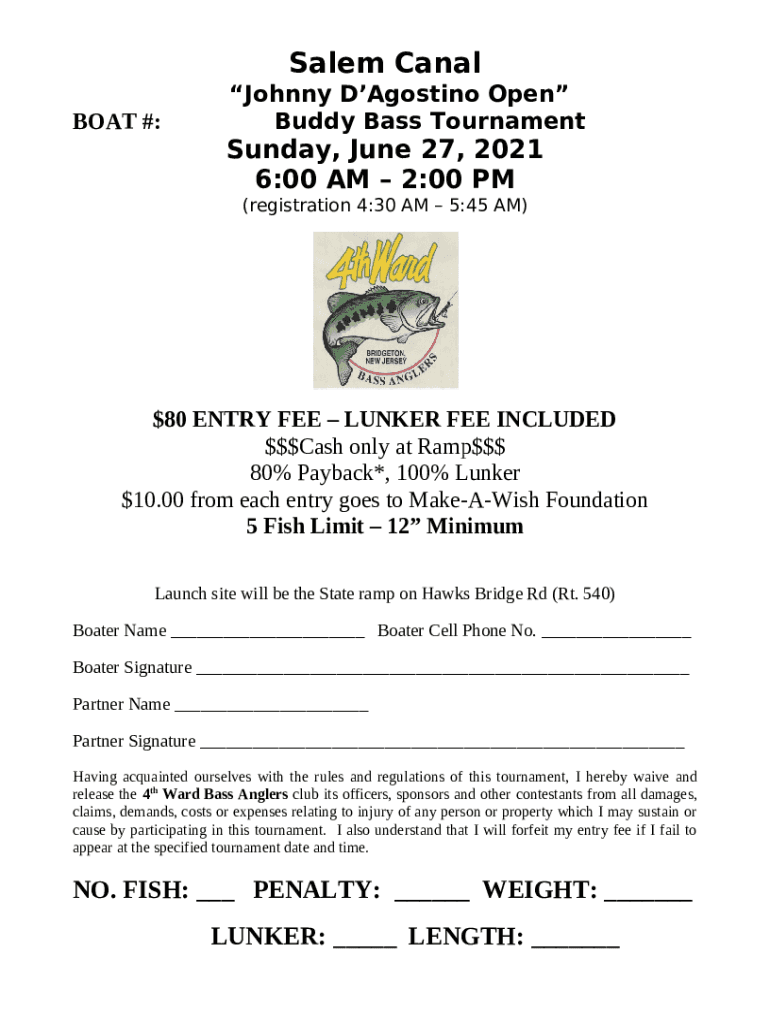 27th Annual Reel In A Cure Buddy Bass Tournament Doc Template | pdfFiller