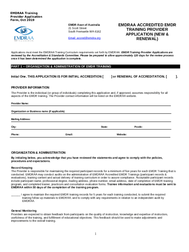 emdraa accredited emdr training provider application (new ... Doc Template | pdfFiller