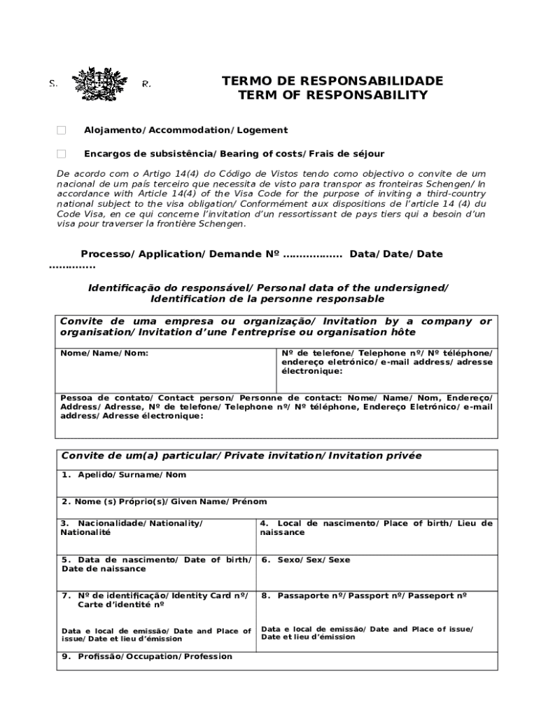 Termo De Responsabilidade Para Visto - Fill Online ... Doc Template ...