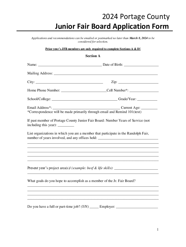 Fillable Online Portage County Junior Fair Board Recommendation Form ...