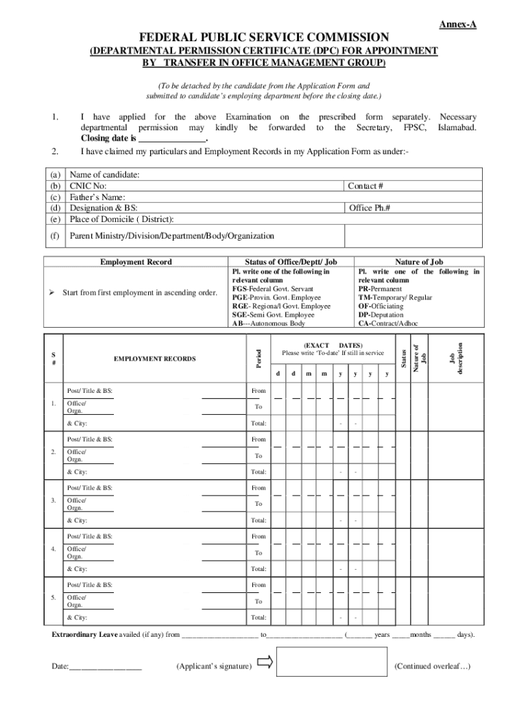 Fillable Online Fpsc Noc Form - Fill Online, Printable, Fillable, Blank ...