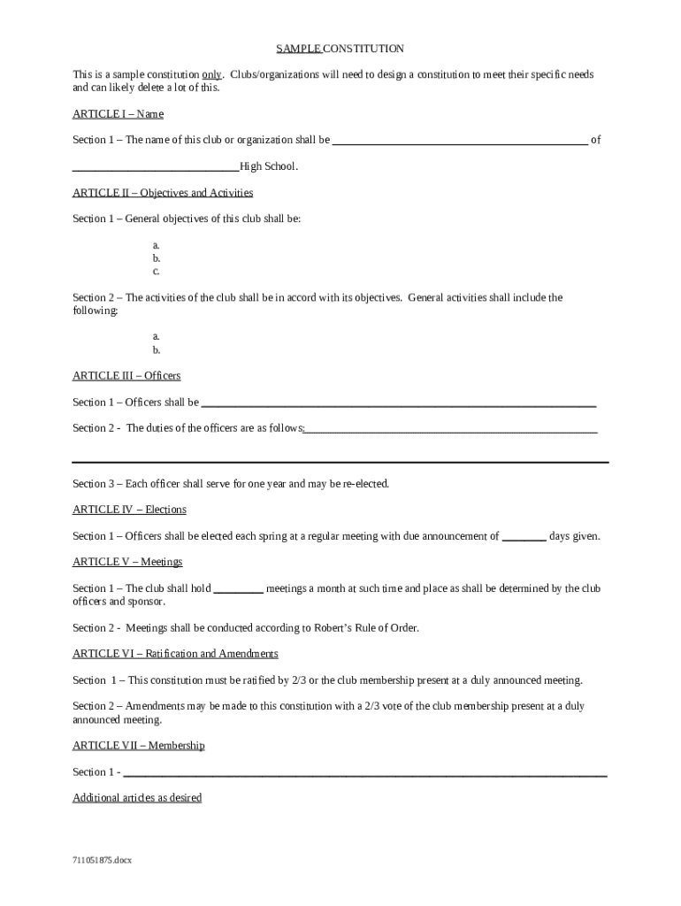 Simple Constitution Template - Fill Online, Printable, ... Doc Template ...