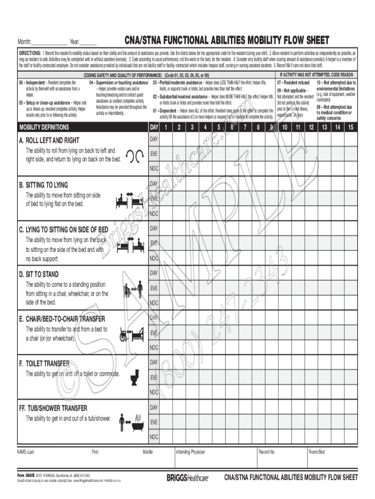 Fillable Online CNA/STNA Functional Abilities Mobility Flow Sheet Fax ...