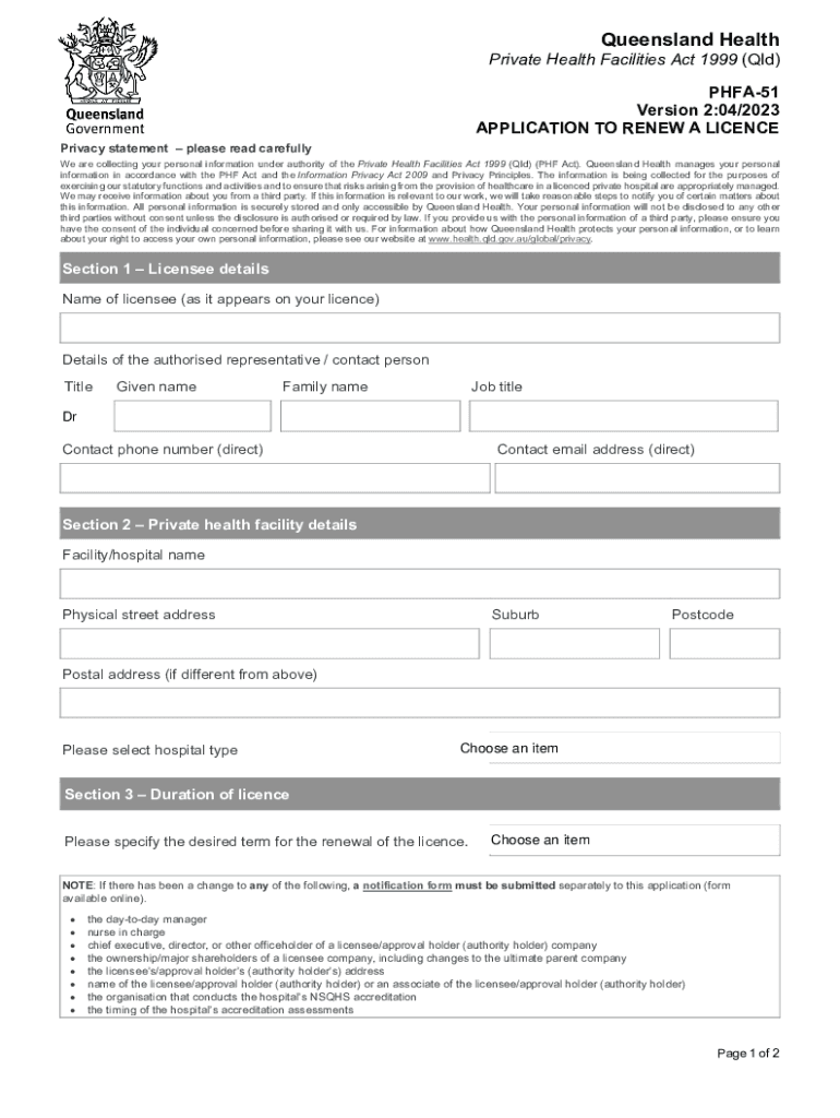 Fillable Online Application to renew a licence for a private health facility Fax Email Print ...