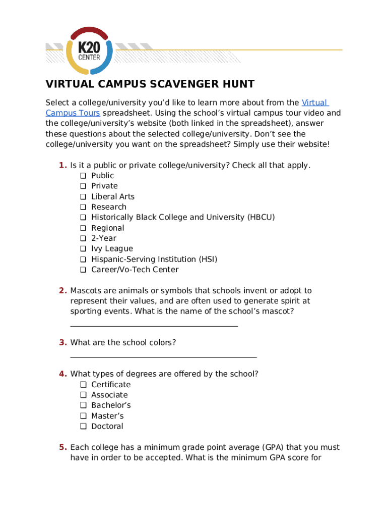 Virtual Escape to Yale UniversityCampus Scavenger Hunt Doc Template ...