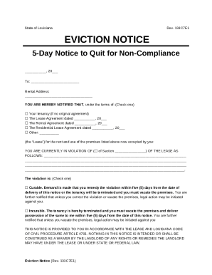 EVICTION NOTICE 5-Day Notice to Quit for Non-Compliance Doc Template ...