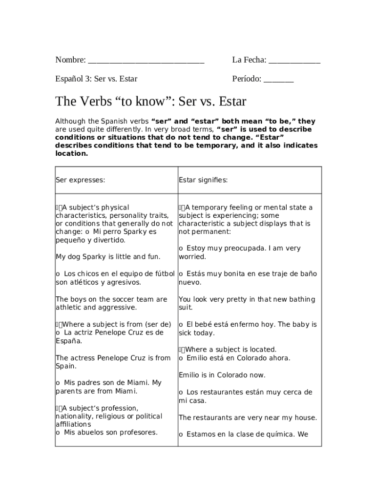 Ser vs Estar vs Tener: All the Ways to Say 'I am' in Spanish Doc ...