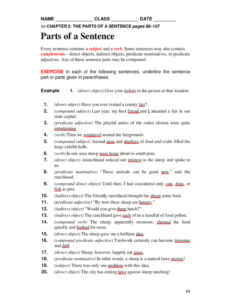Fillable Online for CHAPTER 2: THE PARTS OF A SENTENCE pages 88107 Fax Email Print - pdfFiller