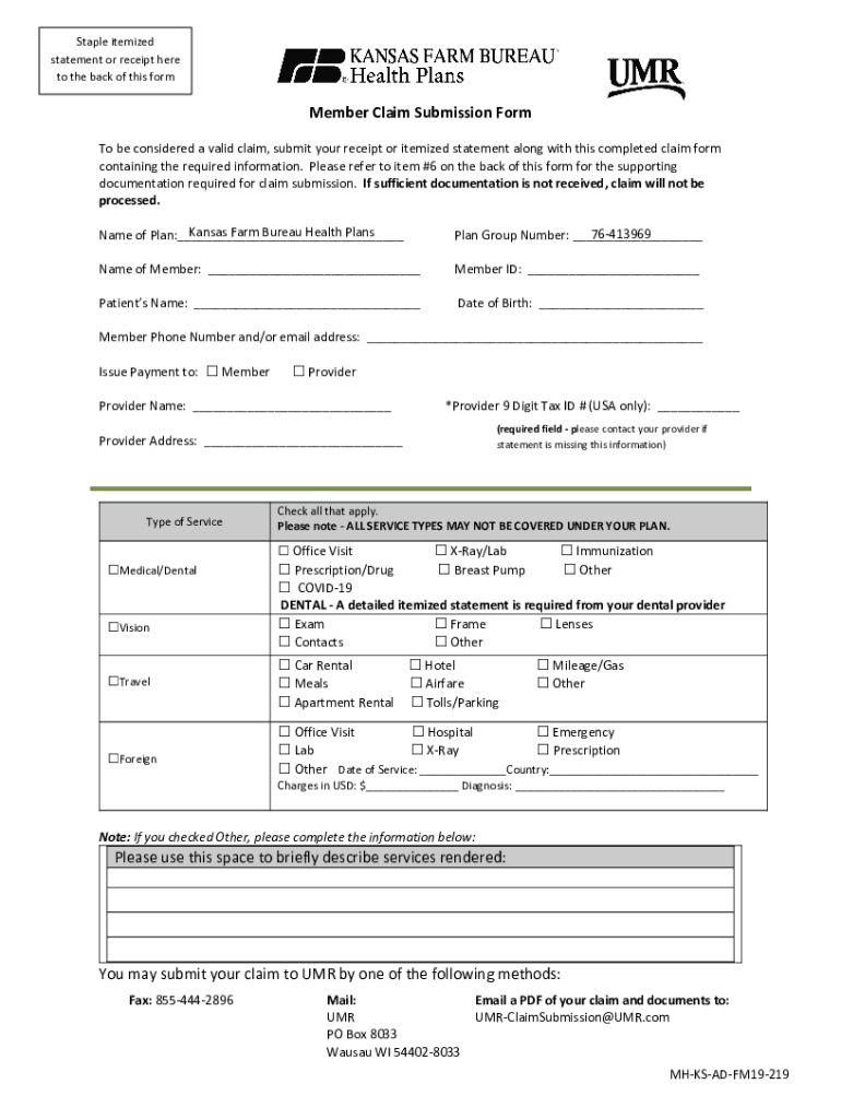 Fillable Online Member Claim Submission Form Please use this space to ... Fax Email Print ...