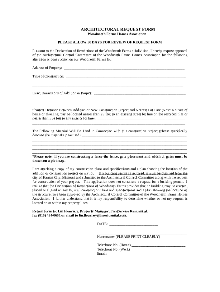 REQUEST FOR APPROVAL OF ARCHITECTURAL ... Doc Template | pdfFiller