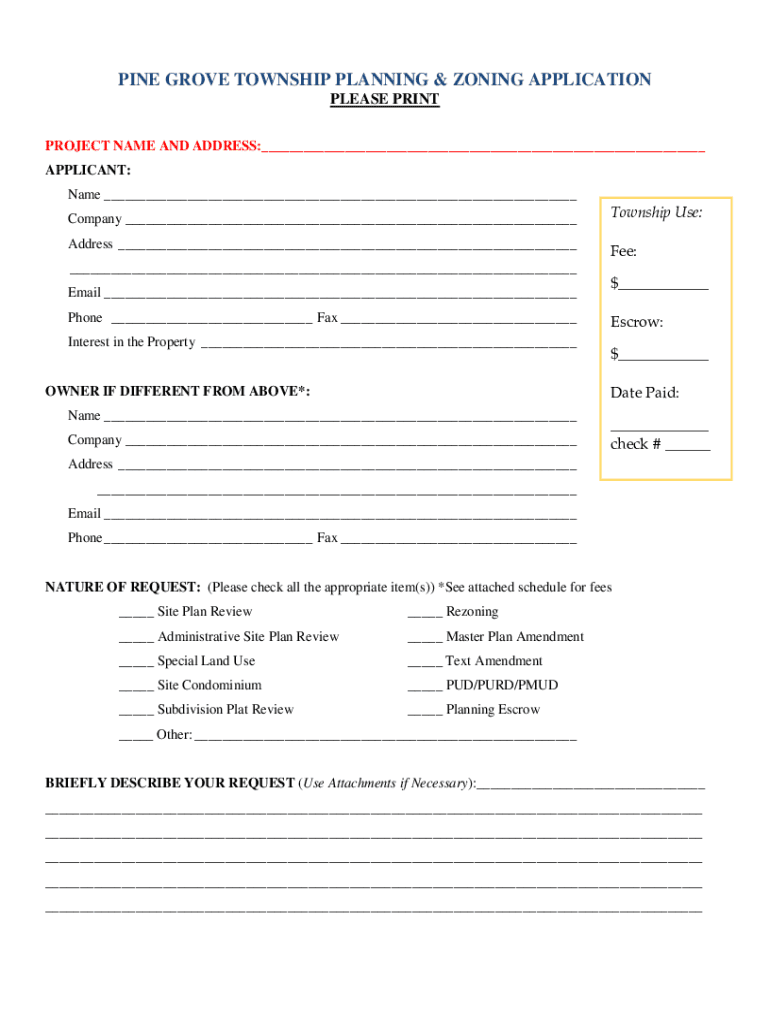 Fillable Online Pine Grove Township Planning & Zoning Application Fax ...