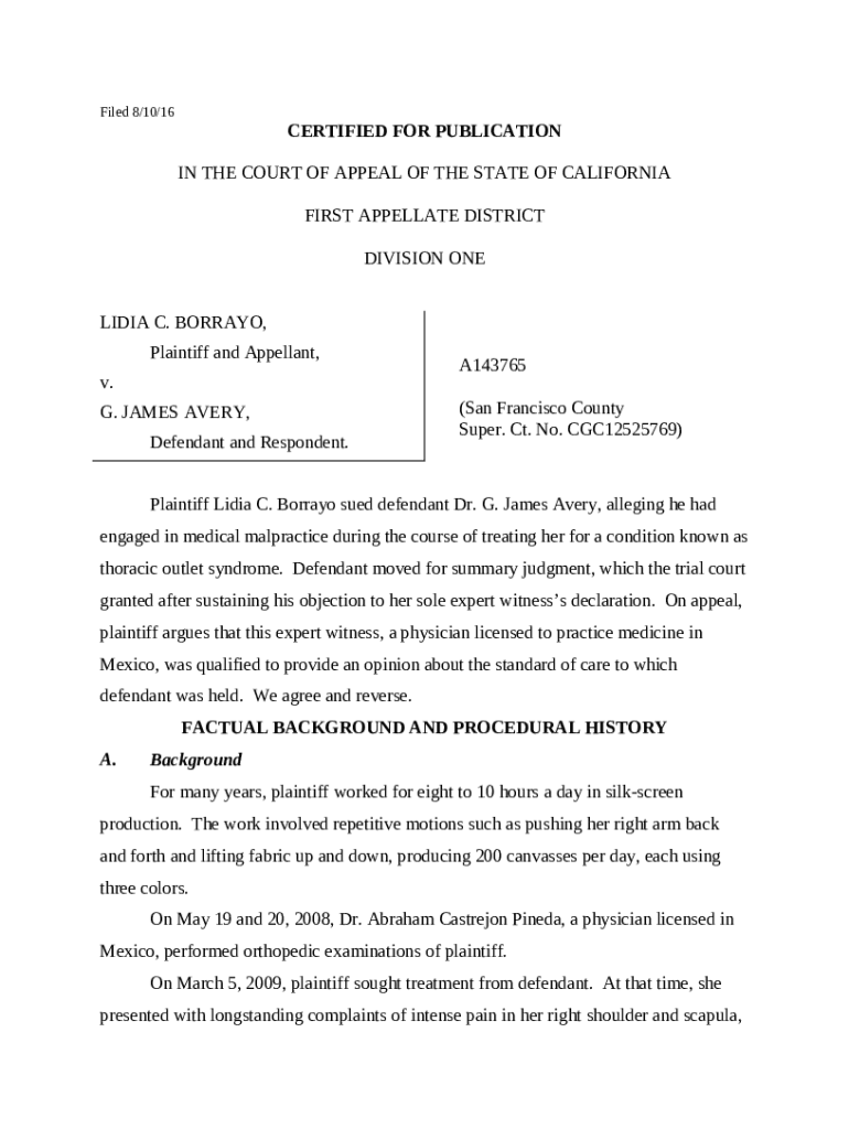 Borrayo v. Avery - California Court of Appeal Decisions Doc Template | pdfFiller