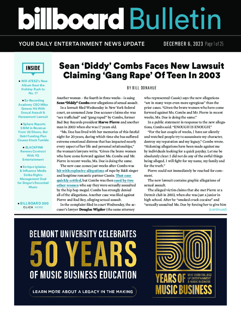 Fillable Online Sean 'Diddy' Combs Faces New Lawsuit Claiming 'Gang ...