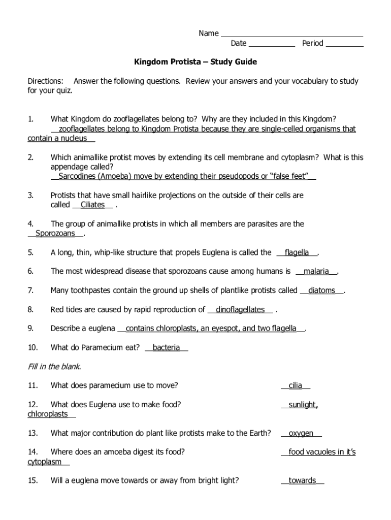 Fillable Online Quiz & Worksheet - Kingdom Protista Fax Email Print ...