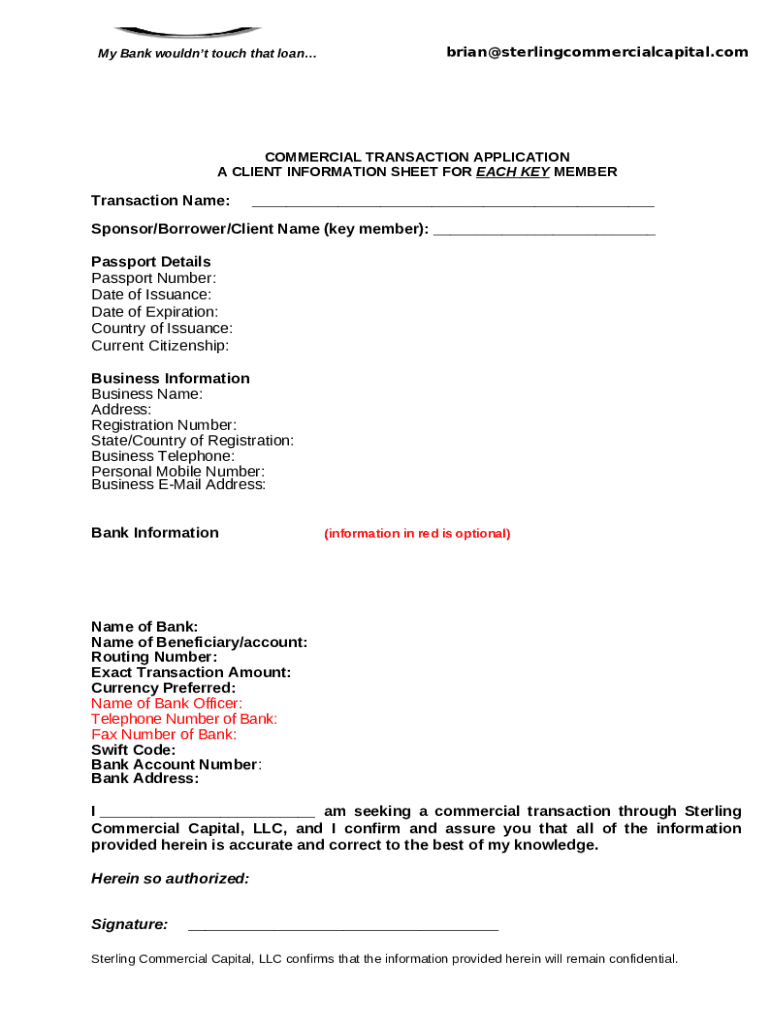 Client Ination Sheet (CIS/KYC) - sterlingcommercialcapital Doc Template ...