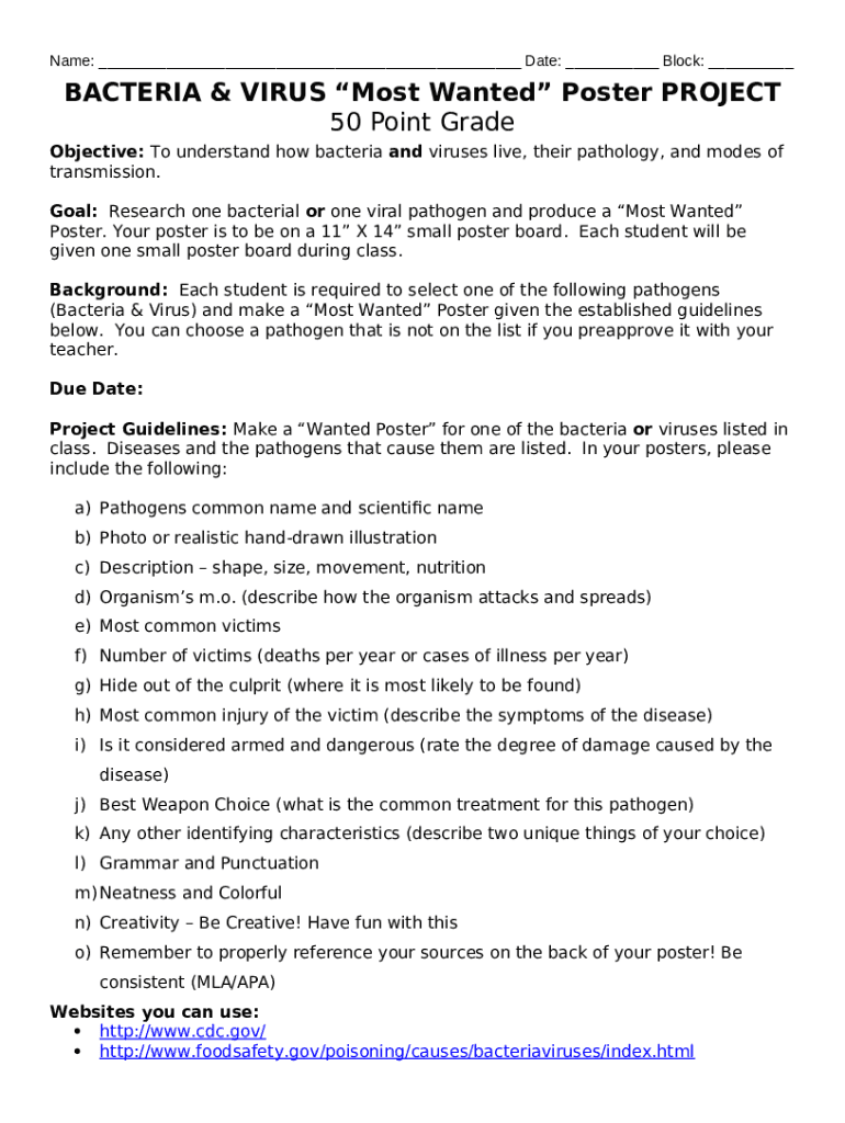 Bacteria and Virus Wanted Poster Project by Mr Biology03 Doc Template ...