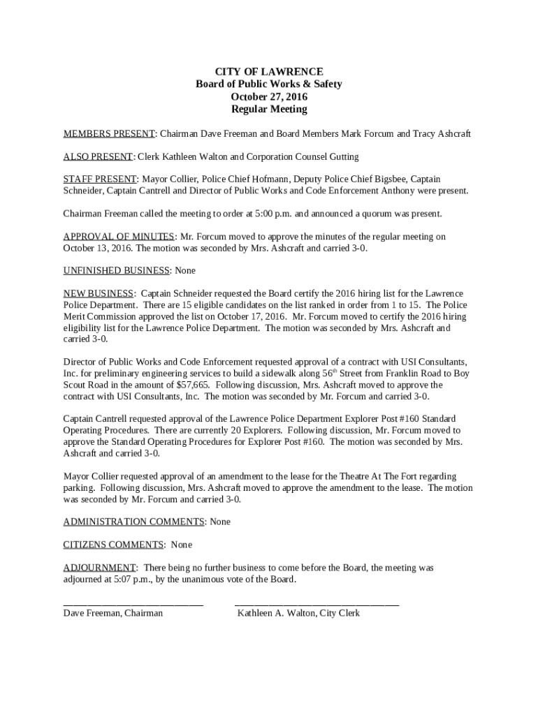 MEMBERS PRESENT: Chairman Dave Freeman and Board Members Mark Forcum ...