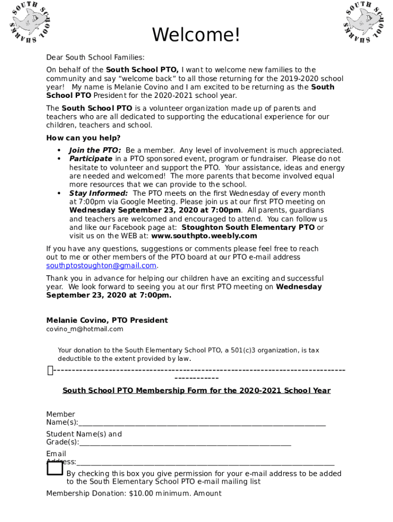 Welcome to the South Elementary School PTO - Welcome Doc Template ...