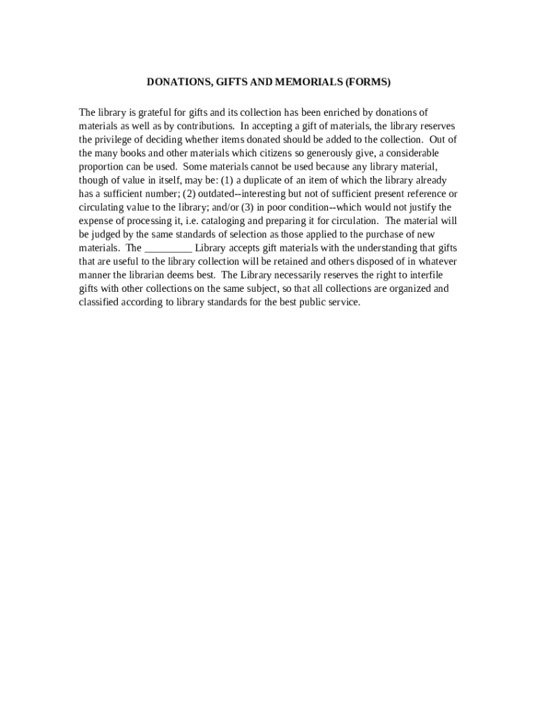 s for Donations, Gifts or Memorials Doc Template | pdfFiller