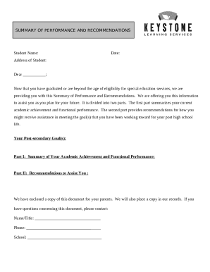 Exit Report - Summary of Perance Doc Template | pdfFiller