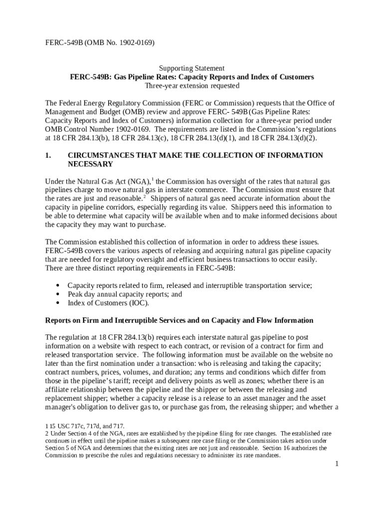 FERC No. 549B supporting statement Doc Template | pdfFiller