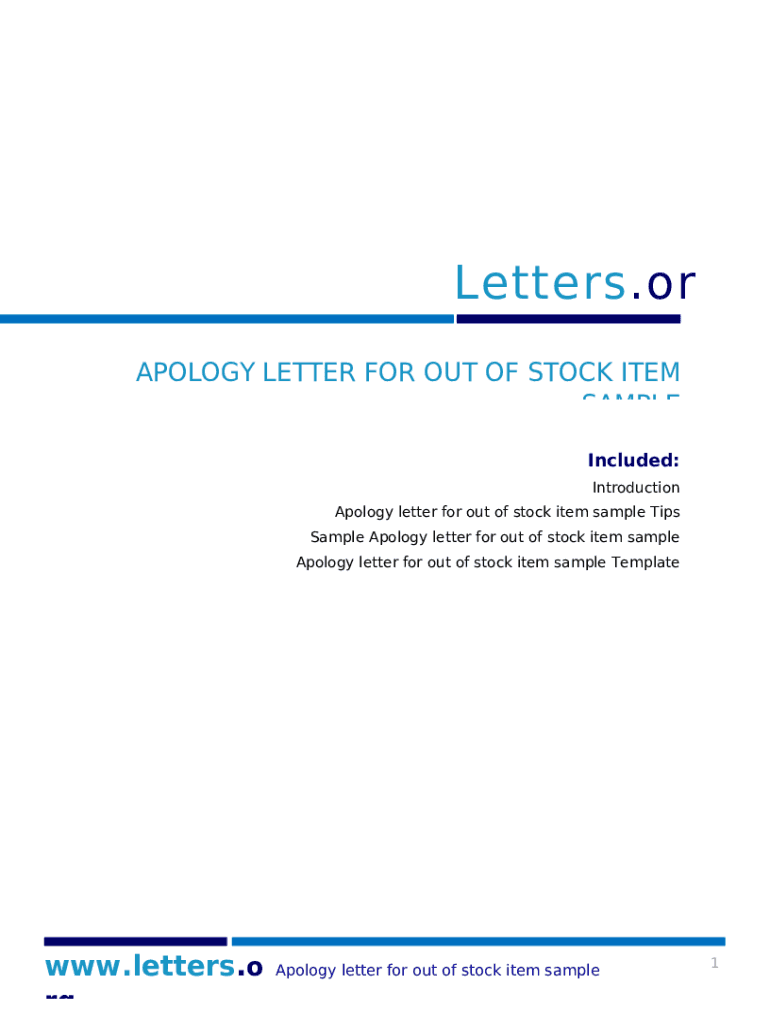 Apology letter for out of stock item sample Doc Template | pdfFiller