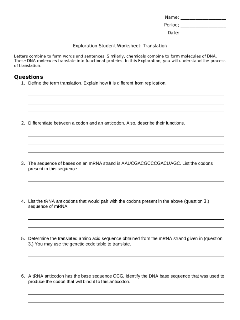DNA Replication Exploration Student Worksheet Doc Template | pdfFiller