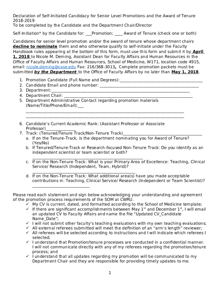 Declaration of Candidacy for Promotion Self Nomination (1 ... Doc Template | pdfFiller