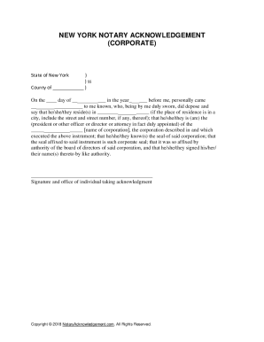 Fillable Online New York Notary Acknowledgement - Corporation Fax Email ...