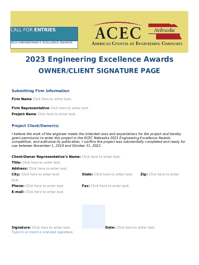 Engineering Excellence Award Intent to Enter Doc Template | pdfFiller