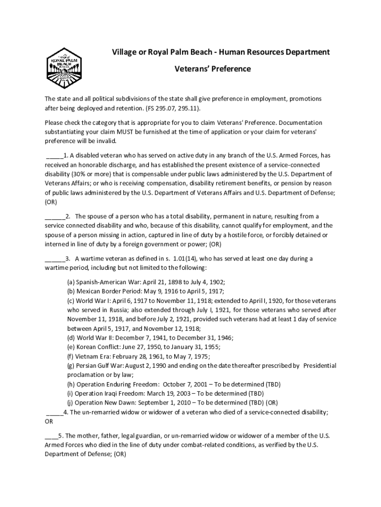 Fillable Online Veterans Preference Certification Form Fax Email Print ...