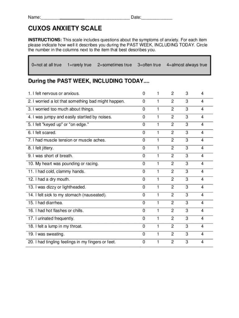 Fillable Online A Clinically Useful Social Anxiety Disorder Outcome ...