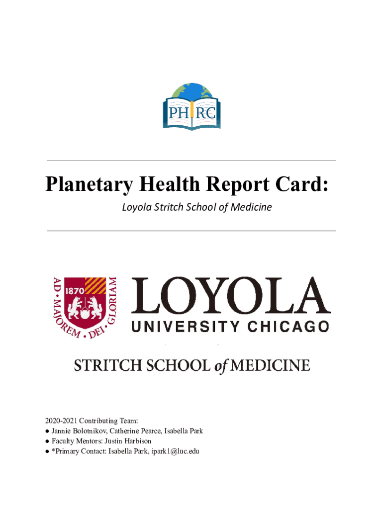 Fillable Online 2021 Loyola SSOM Planetary Health Report Card Template ...