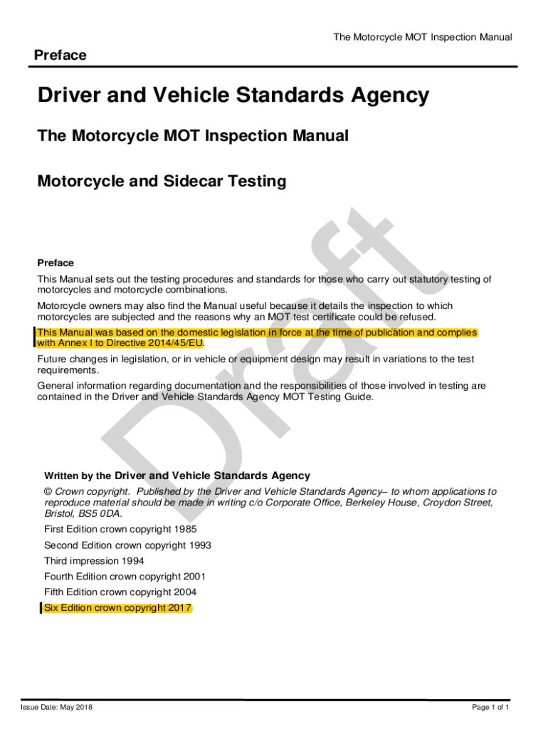 Fillable Online The MOT Inspection manual - motor bicycle and side car ...