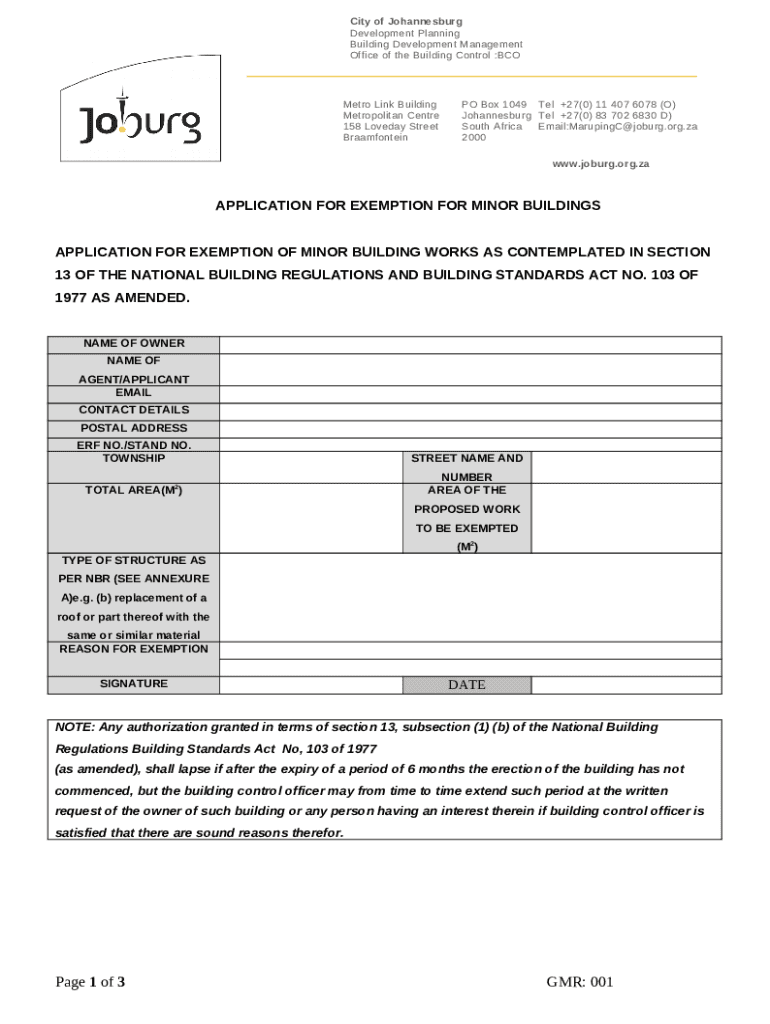 Application for Exemption in terms of section 13 Doc Template | pdfFiller