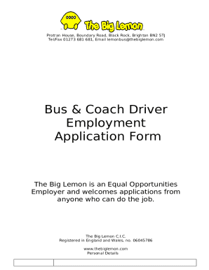 Bus & Coach Driver Employment Application Doc Template | pdfFiller